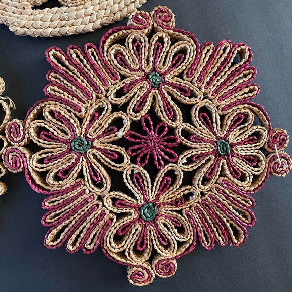 Kitchen | Vintage Woven Raffia Trivets Set Of Four Beautiful Designs ...